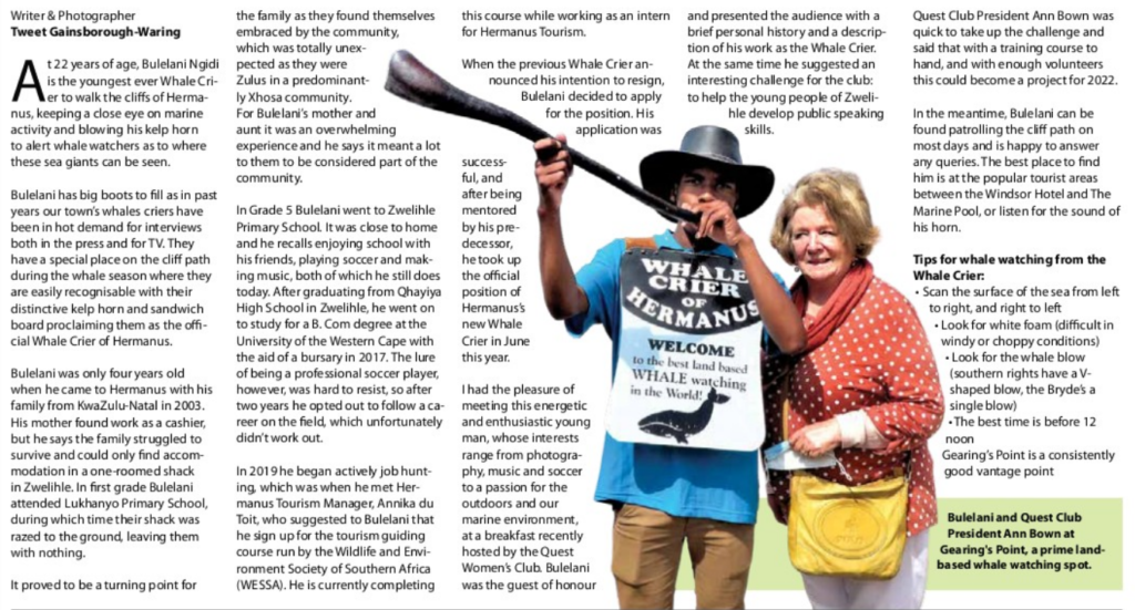 Getting to know our whale crier | Cape Whale Coast